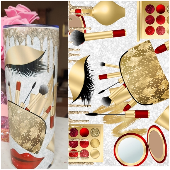 Dining | Red Gold Dripping Glitter Makeup 2 Oz Stainless Steel T | Poshmark